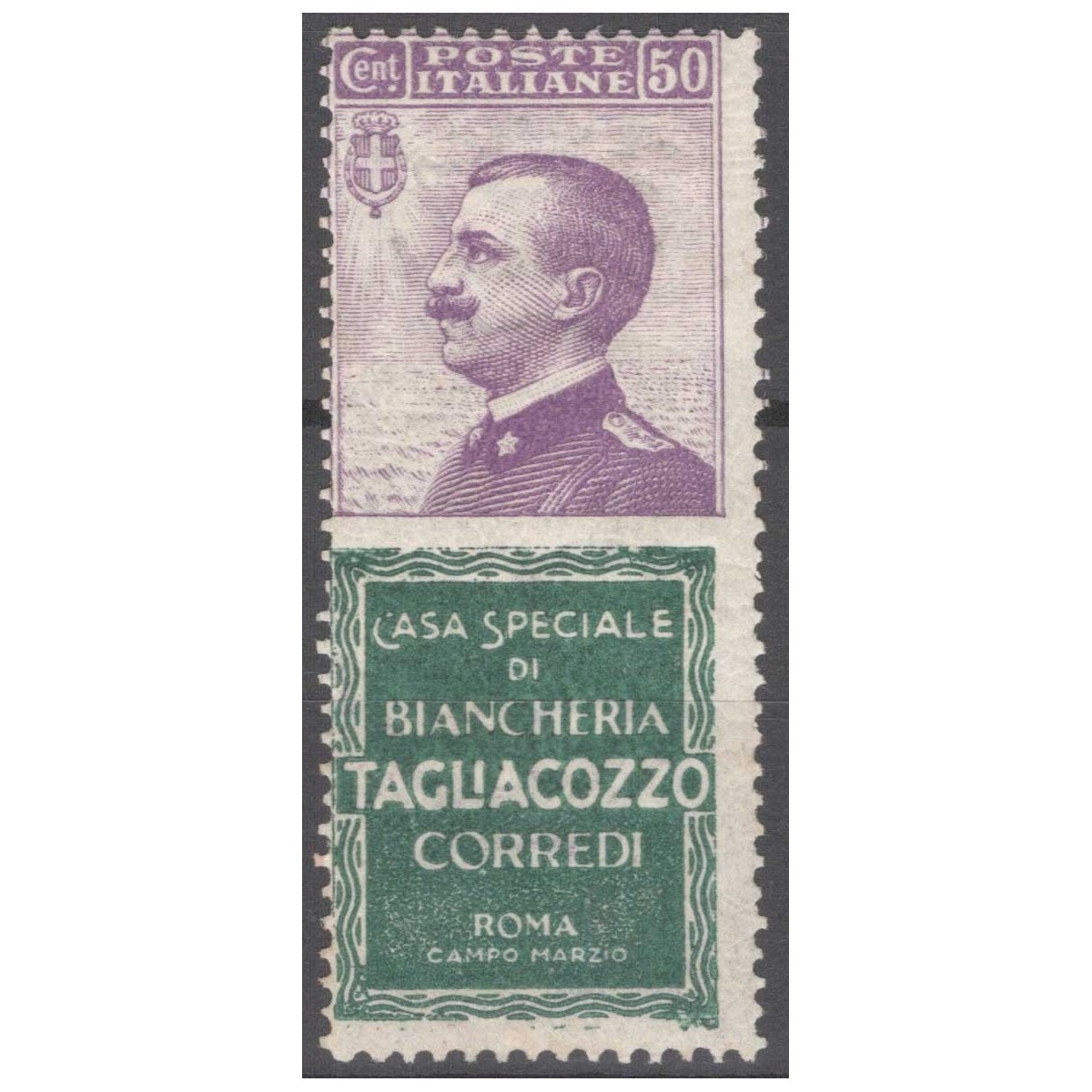 REGNO 1924-25 PUBBLICITARI 50 CENTESIMI TAGLIACOZZO N.17 G.I MNH** CERT ...