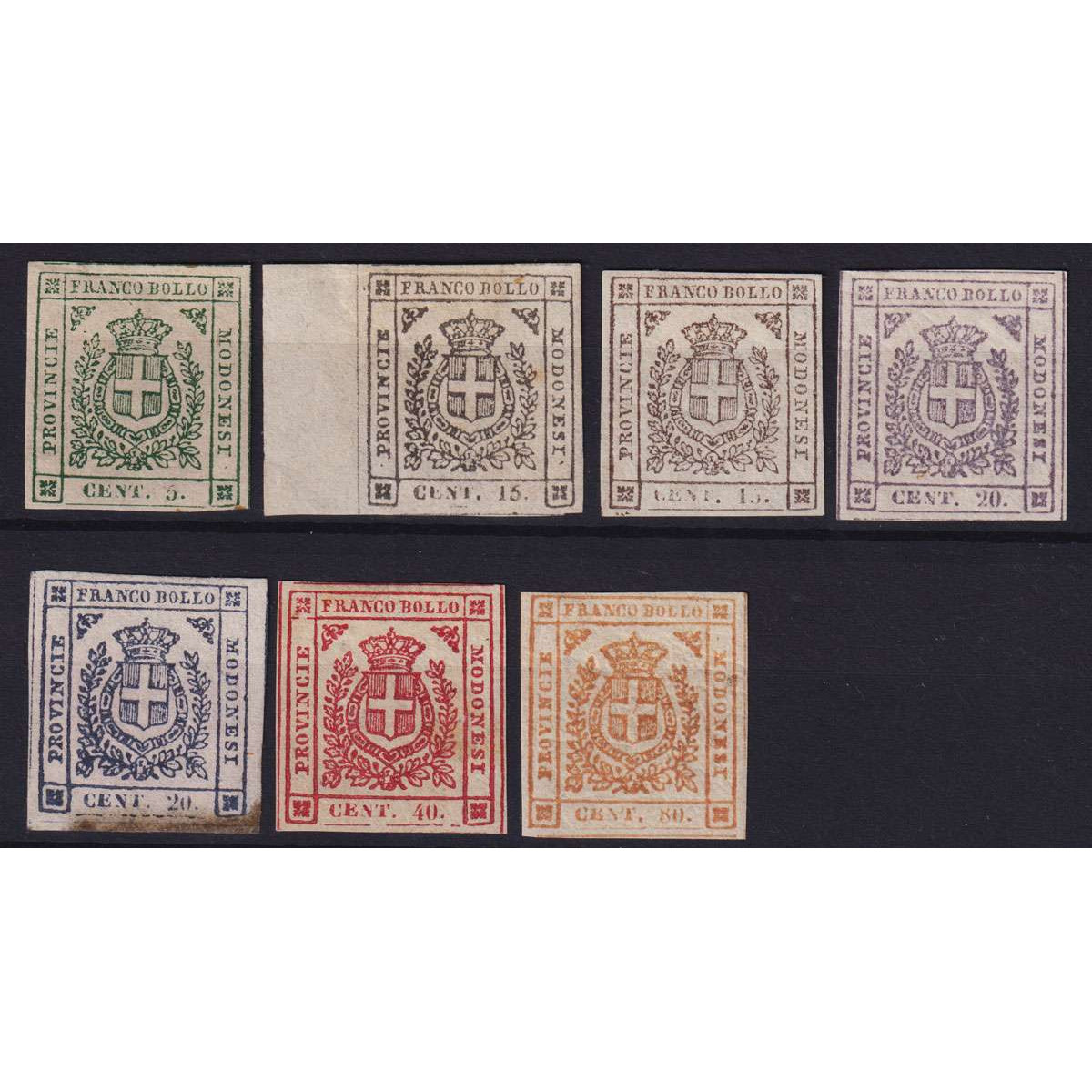 MODENA 1859 SERIE COMPLETA 7 V. N.12-18 G.O MH* CERT. | Filatelia Meloni